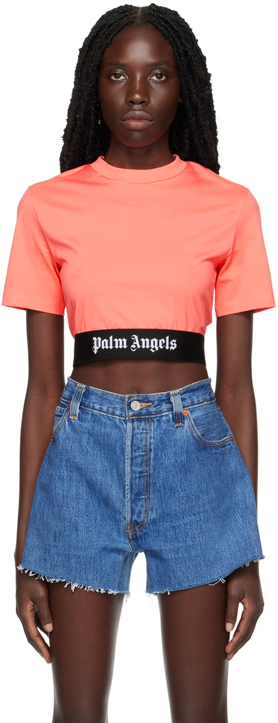 Palm Angels Pink Logo Tape T-Shirt Palm Angels