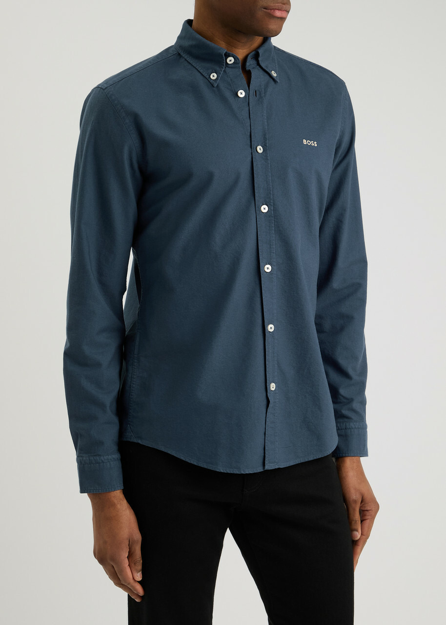 Boss Logo-embroidered Cotton Shirt Dark Blue BOSS