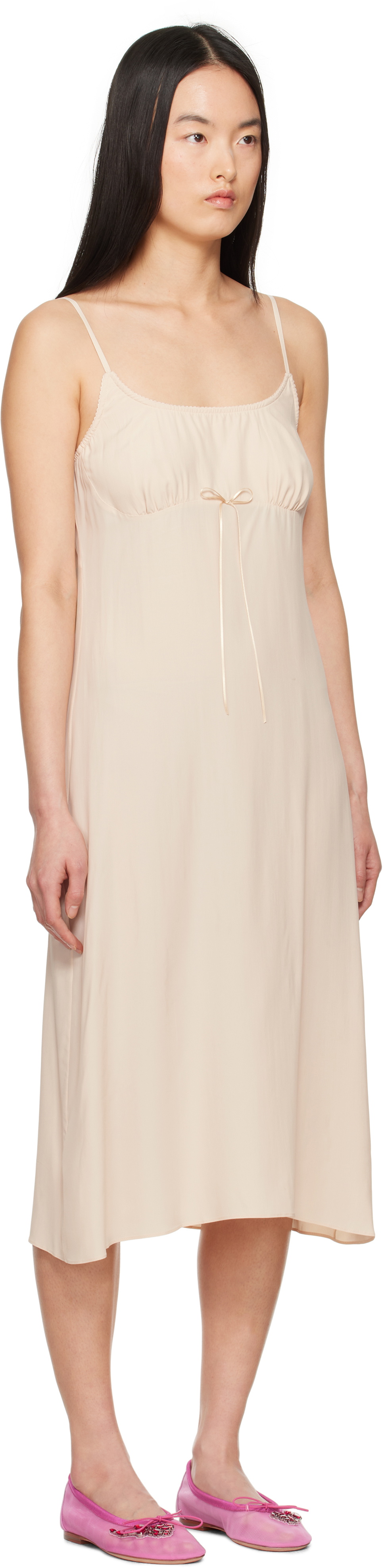 Simone Rocha Beige Negligee Bow Midi Dress Simone Rocha