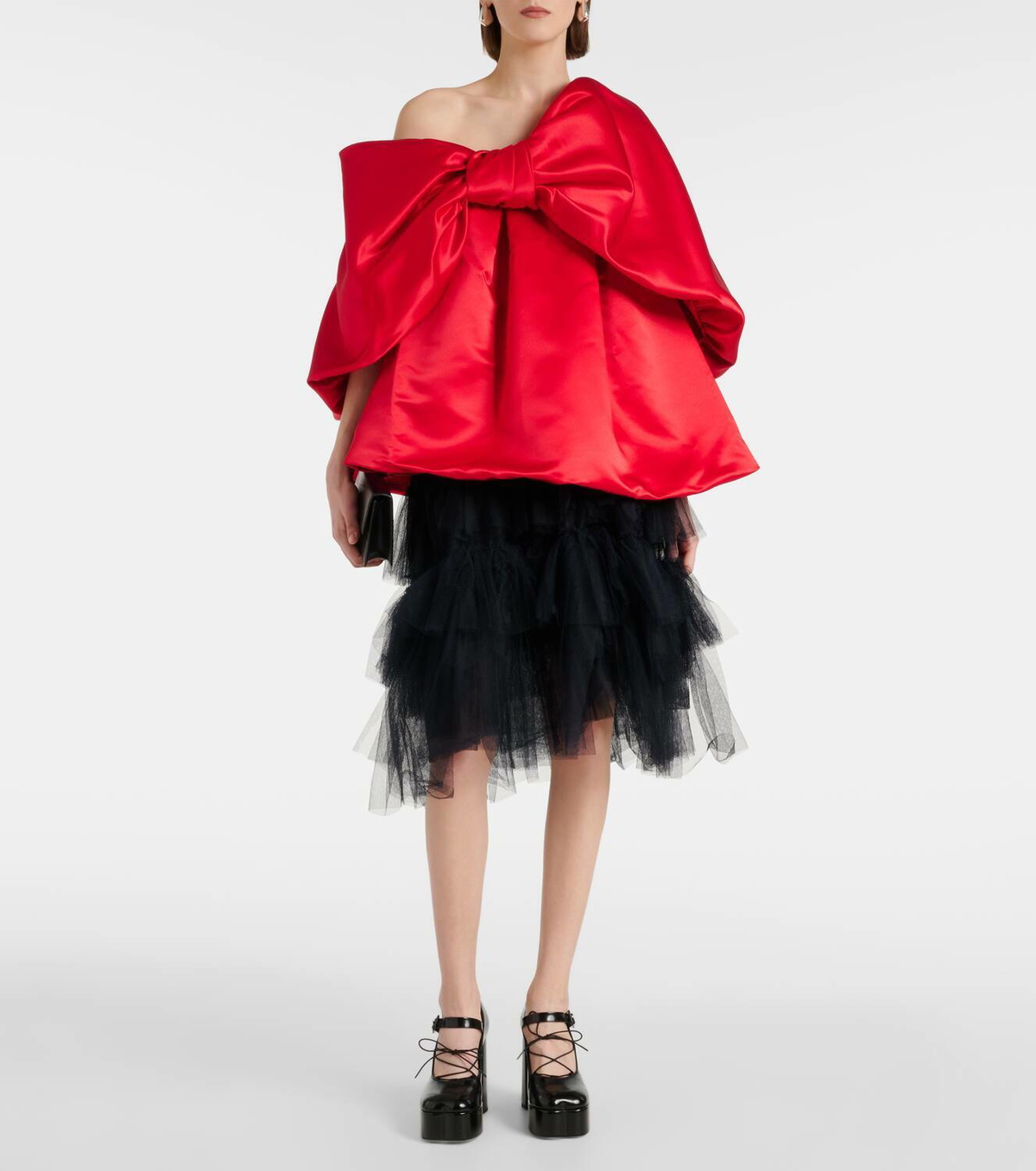 Simone Rocha Bow-detail off-shoulder satin top Simone Rocha