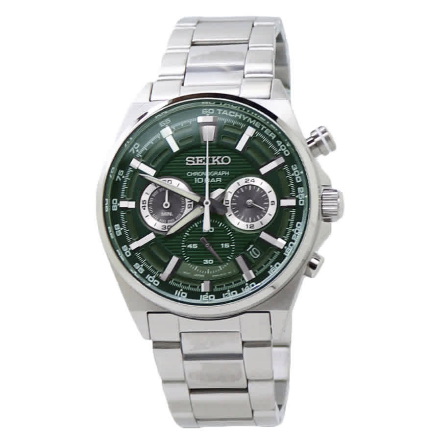 Seiko Chronograph Quartz Green Dial Stainless Steel Mens Watch SSB405P1 ...