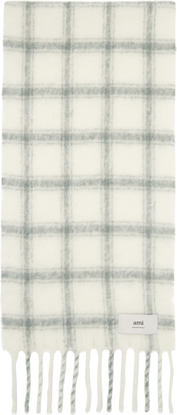 AMI Paris White & Gray Check Ami Scarf AMI