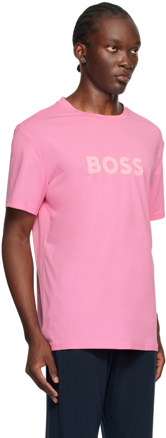 BOSS Pink Printed Large Logo T-Shirt BOSS