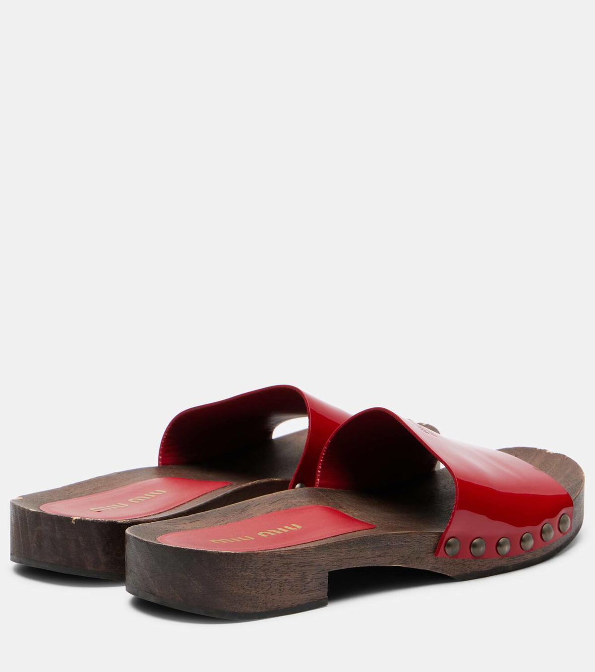 Miu Miu Logo patent leather clogs Miu Miu