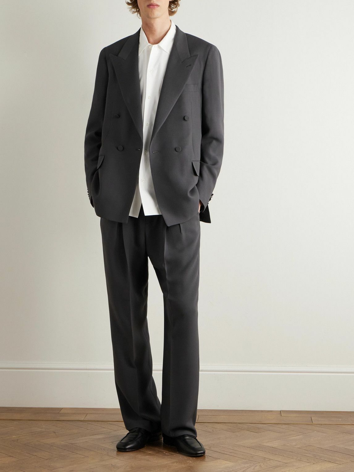 UMIT BENAN - Johnny Straight-Leg Silk and Wool-Blend Trousers - Gray ...