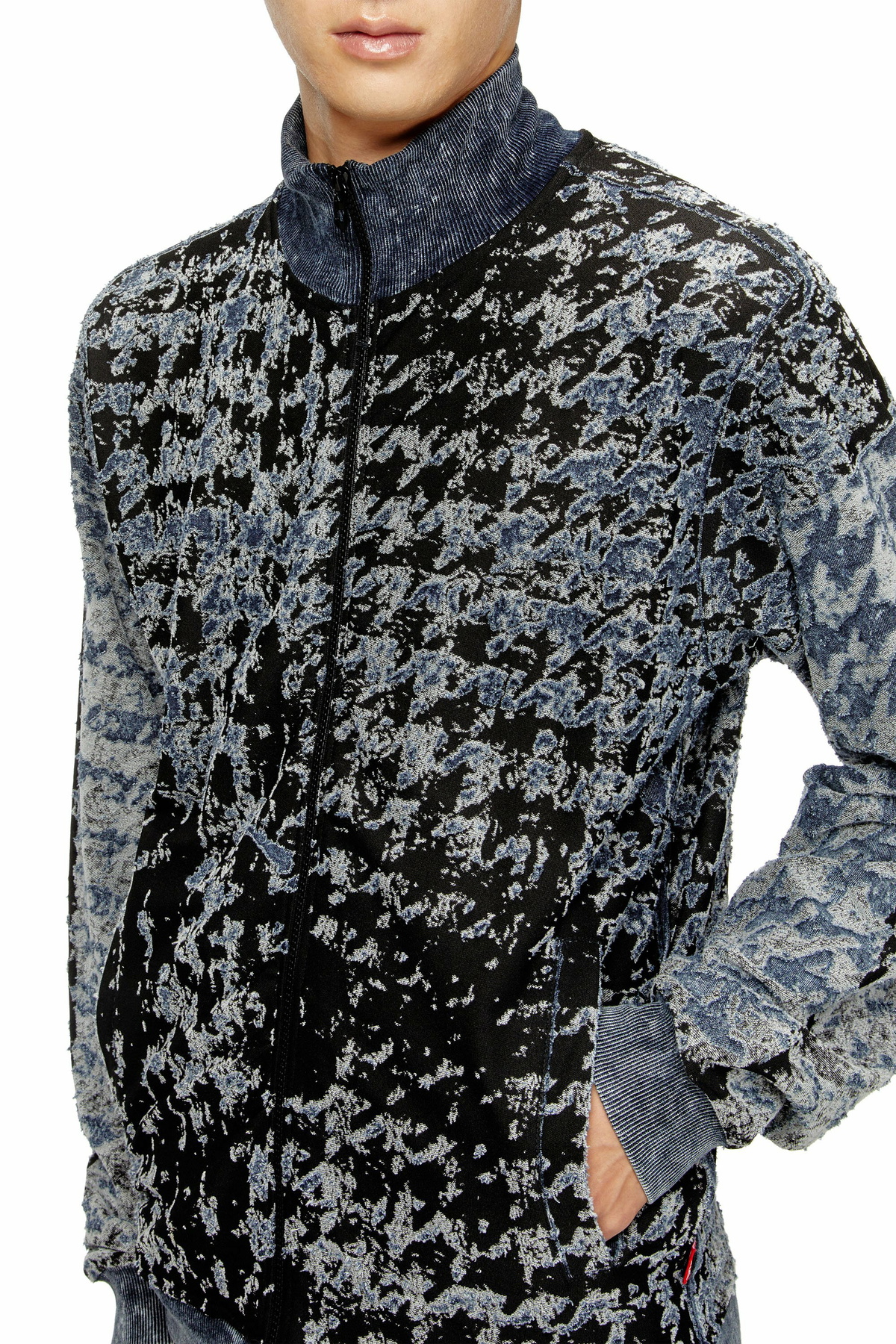 Diesel Devoré houndstooth zip-up top - Sweaters Mens in Multicolor Diesel