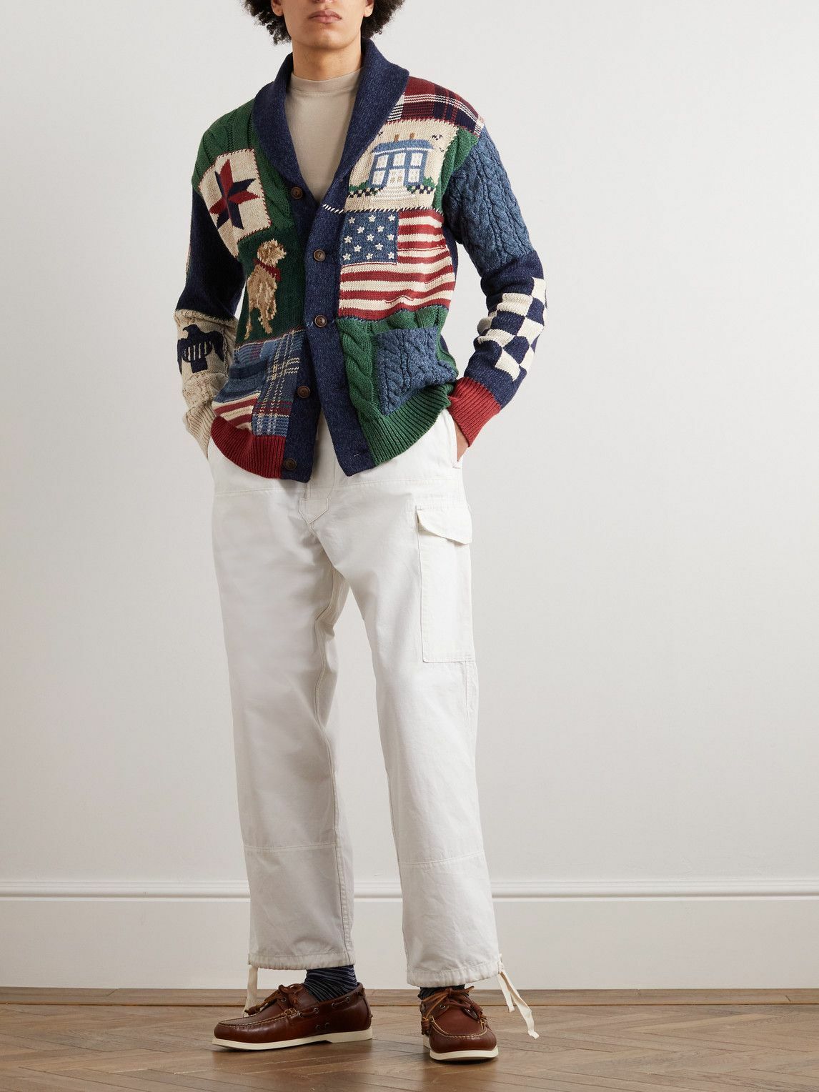 Polo Ralph Lauren - Shawl-Collar Patchwork Cotton-Blend Cardigan - Blue ...