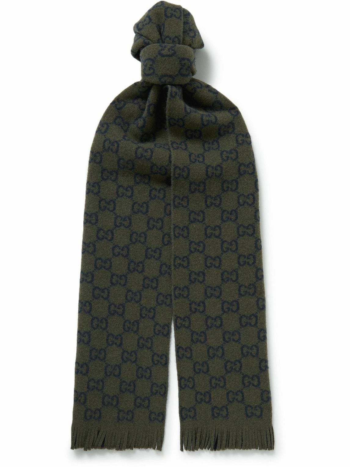 GUCCI - Fringed Logo-Jacquard Wool Scarf Gucci