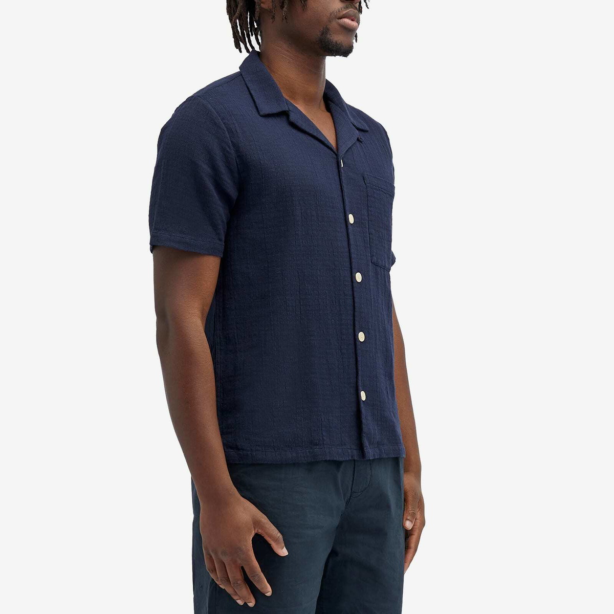 Folk Men's Short Sleeve Soft Collar Shirt in Navy Folk