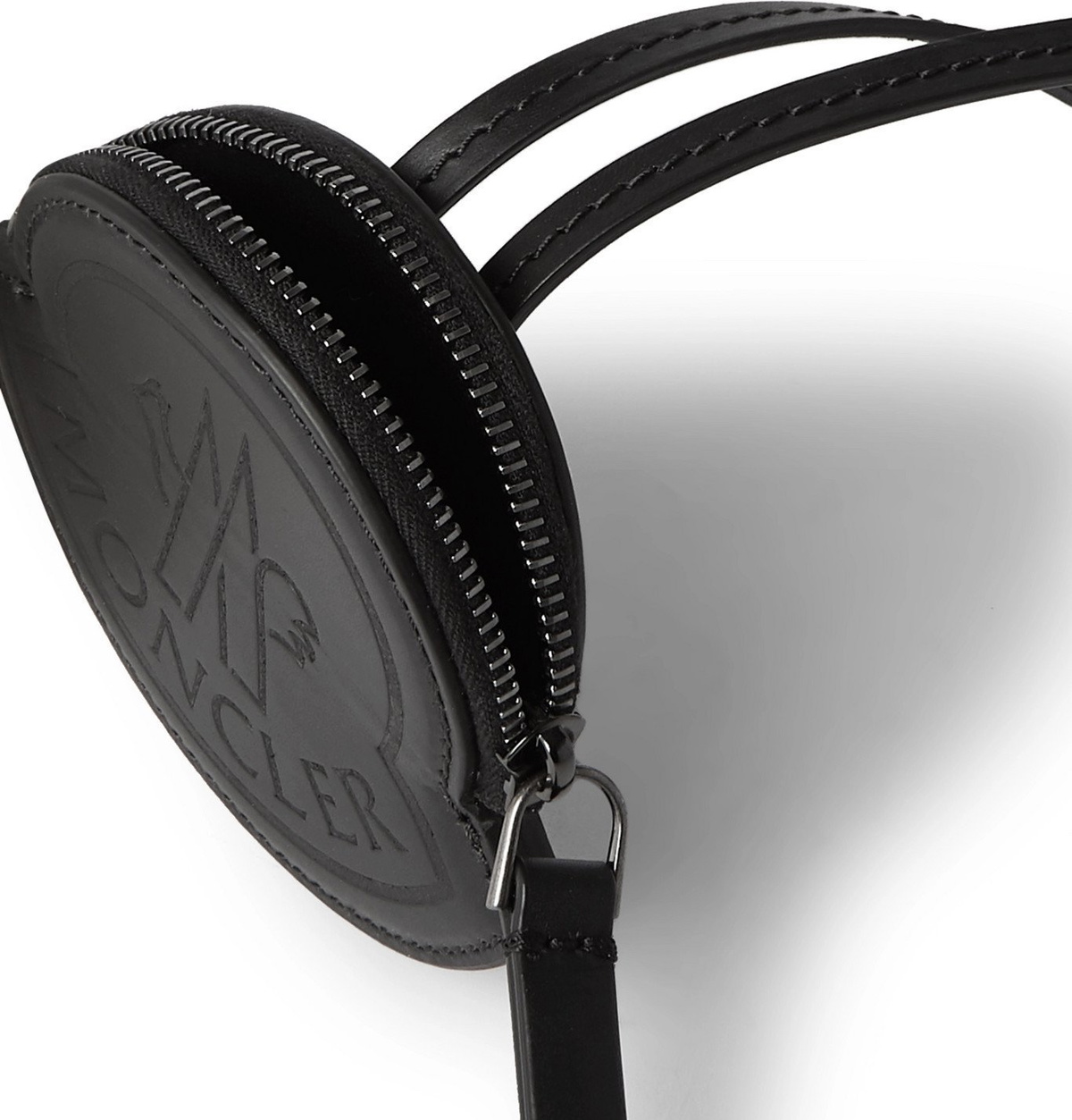Moncler - Logo-Embossed Leather Zipped Wallet with Lanyard - Black Moncler