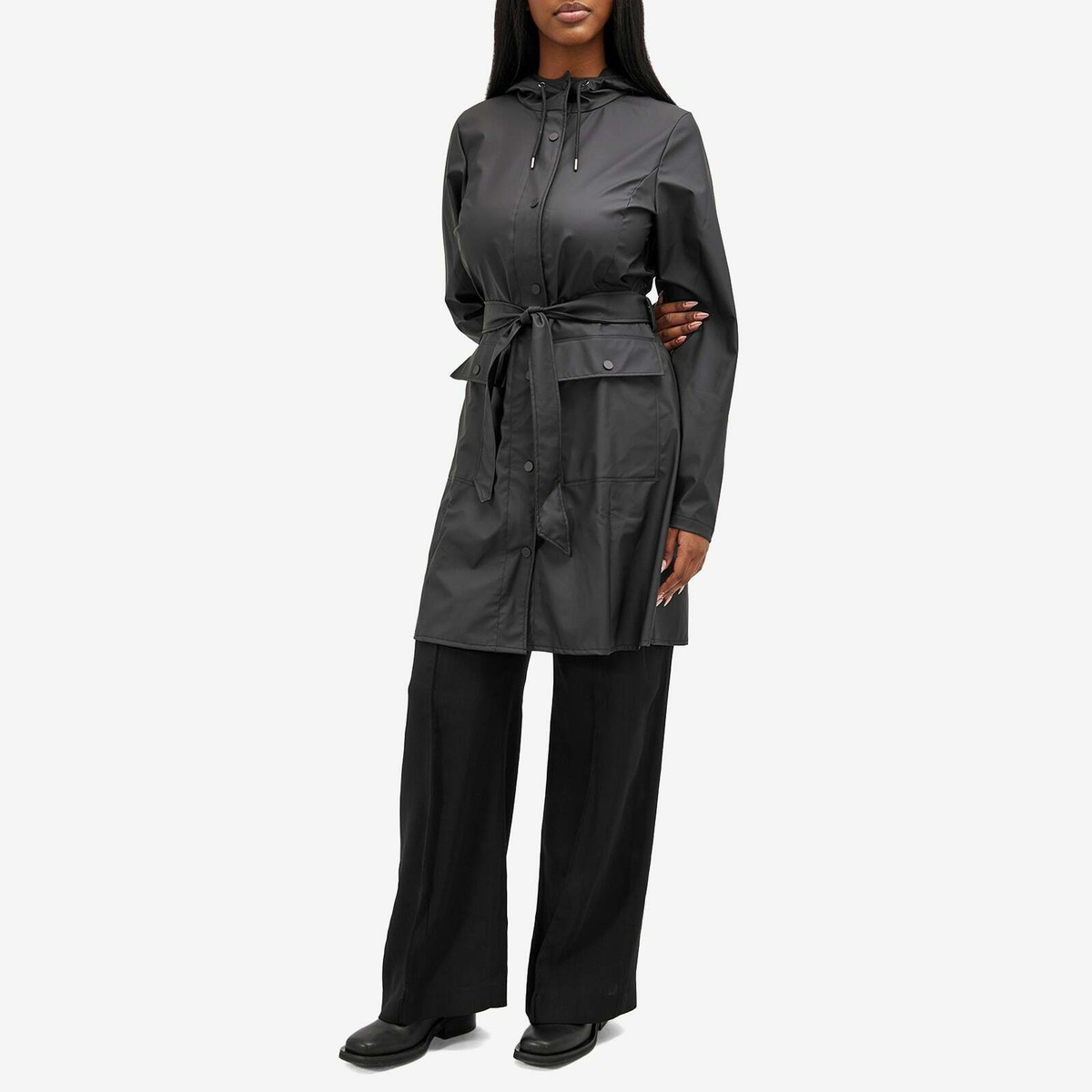 Rains Women's Curve Belted Rain Coat in Black Rains