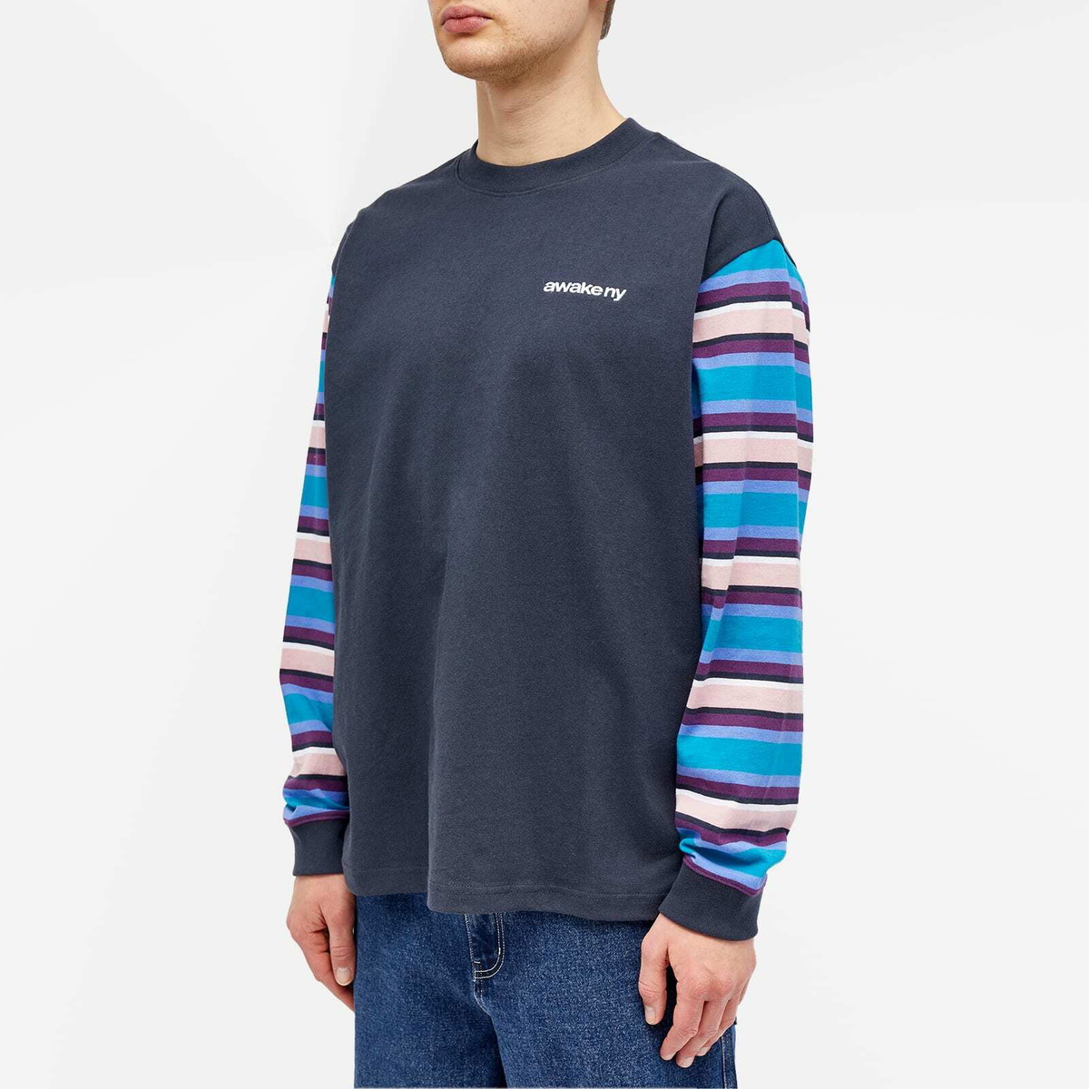 Awake NY Men's Long Sleeve 94 Stripe T-Shirt in Navy Multi Awake NY