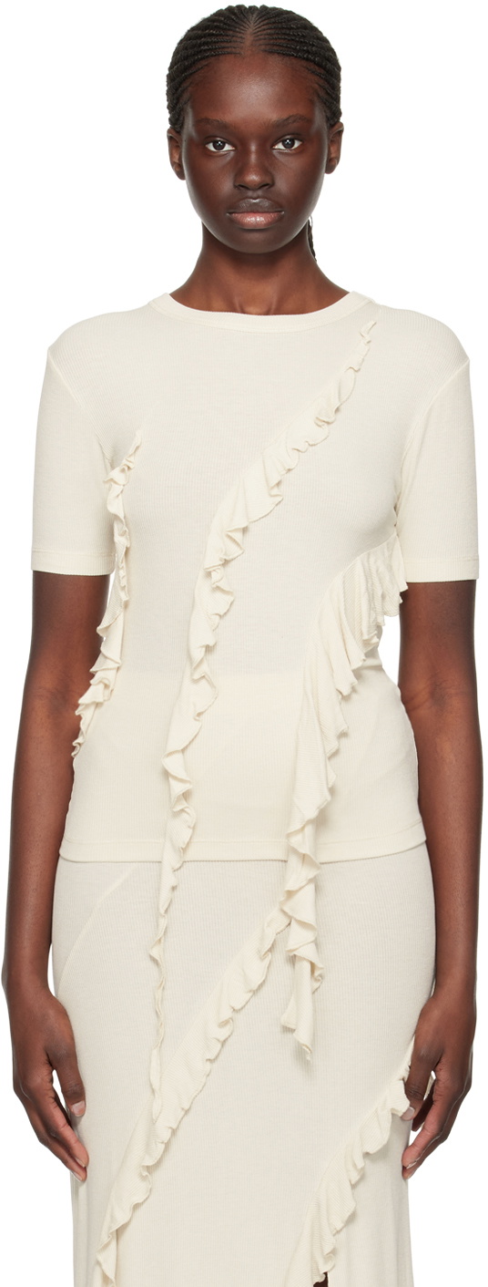 Acne Studios Beige Ruffle T-Shirt Acne Studios
