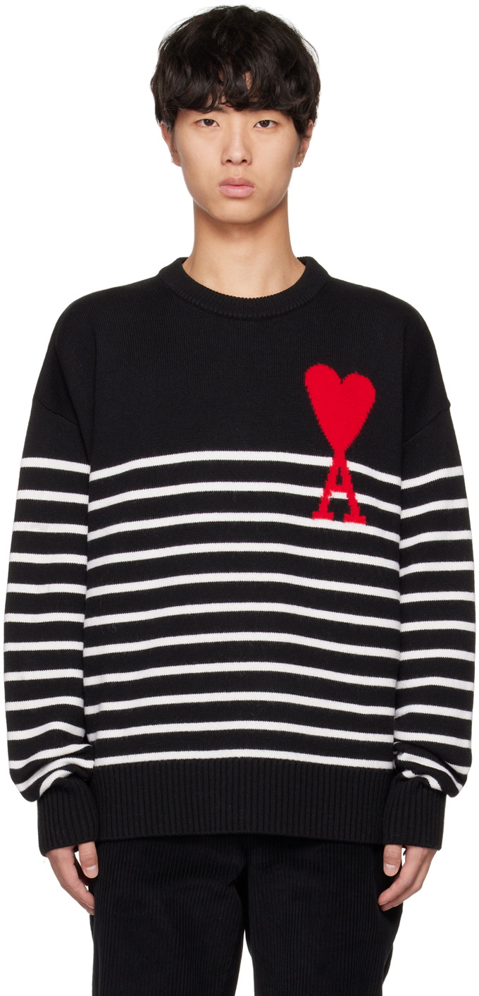 AMI Alexandre Mattiussi Black Ami de Cœur Striped Sweater AMI Alexandre ...
