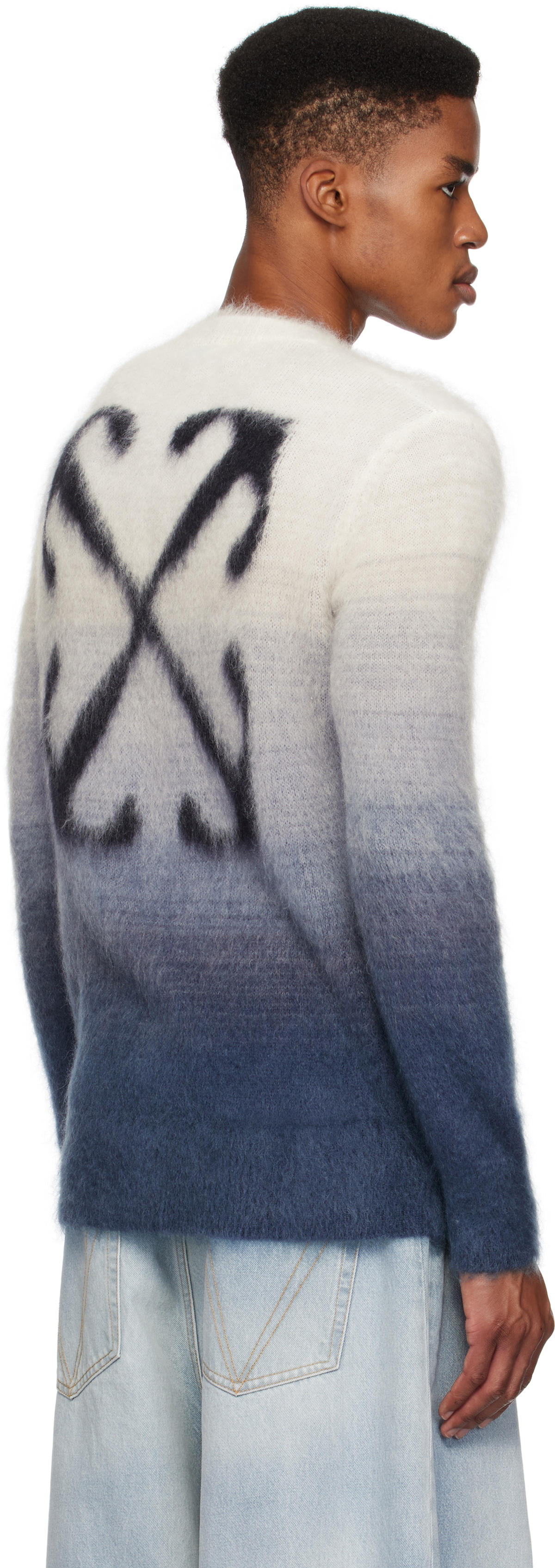 Off-White Blue & Off-White Mohair Arrow Gradient Sweater Off-White