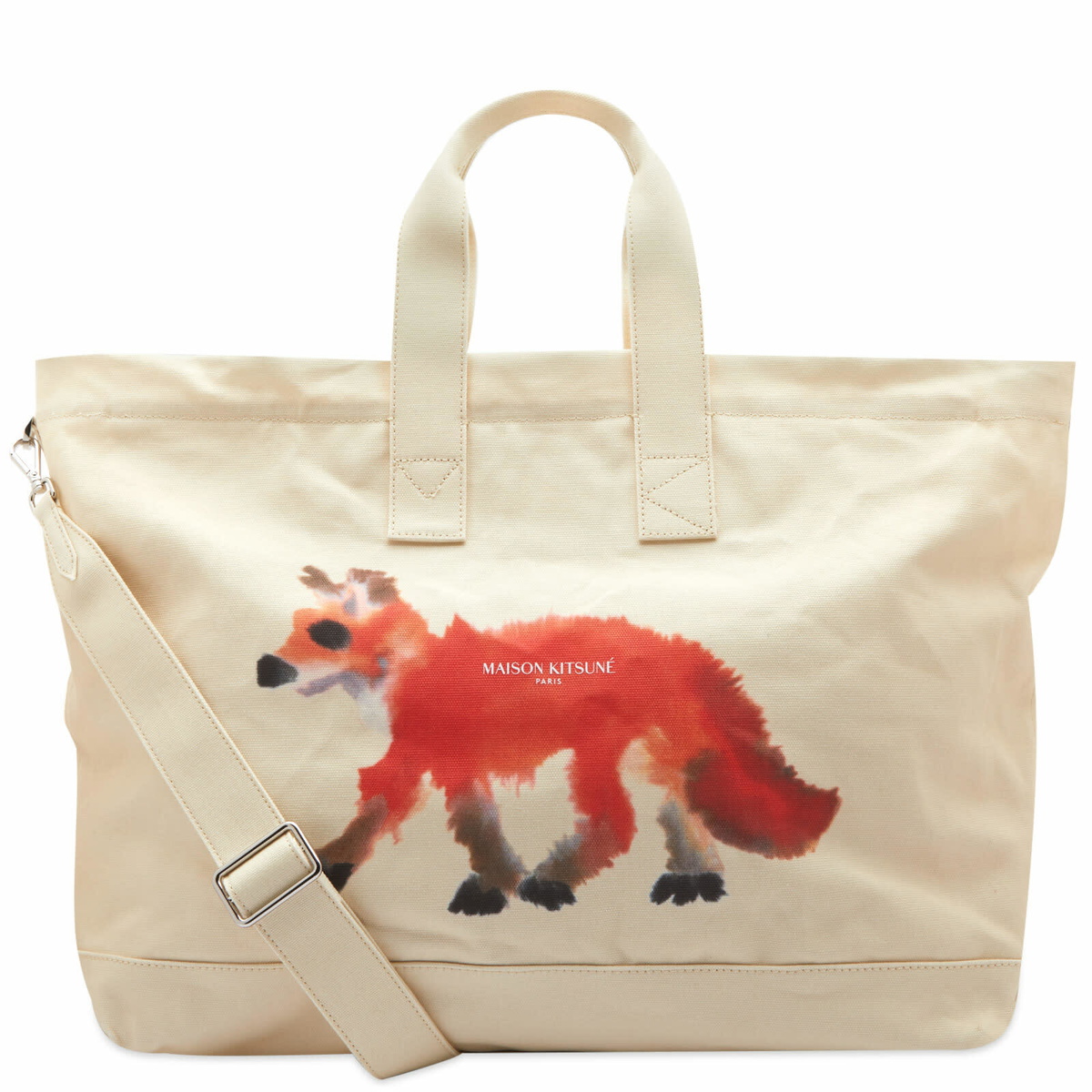 Maison Kitsuné Men's Wild Animals E/W Tote in Ecru Maison Kitsune