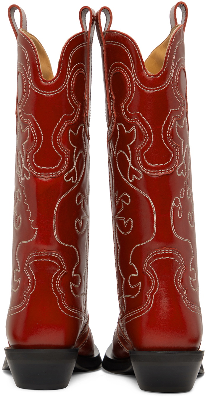 GANNI Red Embroidered Western Boots GANNI