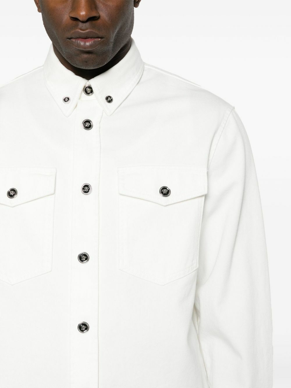 Versace White Medusa-Buttons Denim Shirt Versace