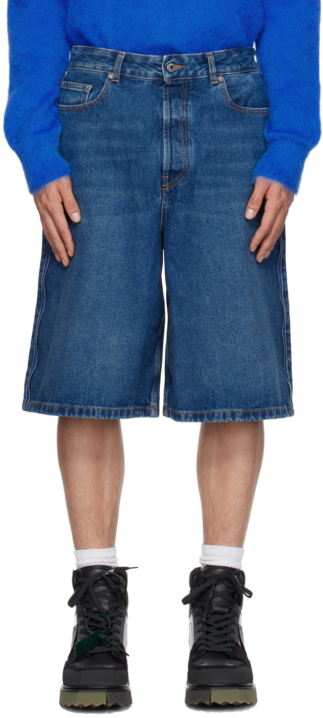 Off-White Blue Zip Denim Shorts Off-White