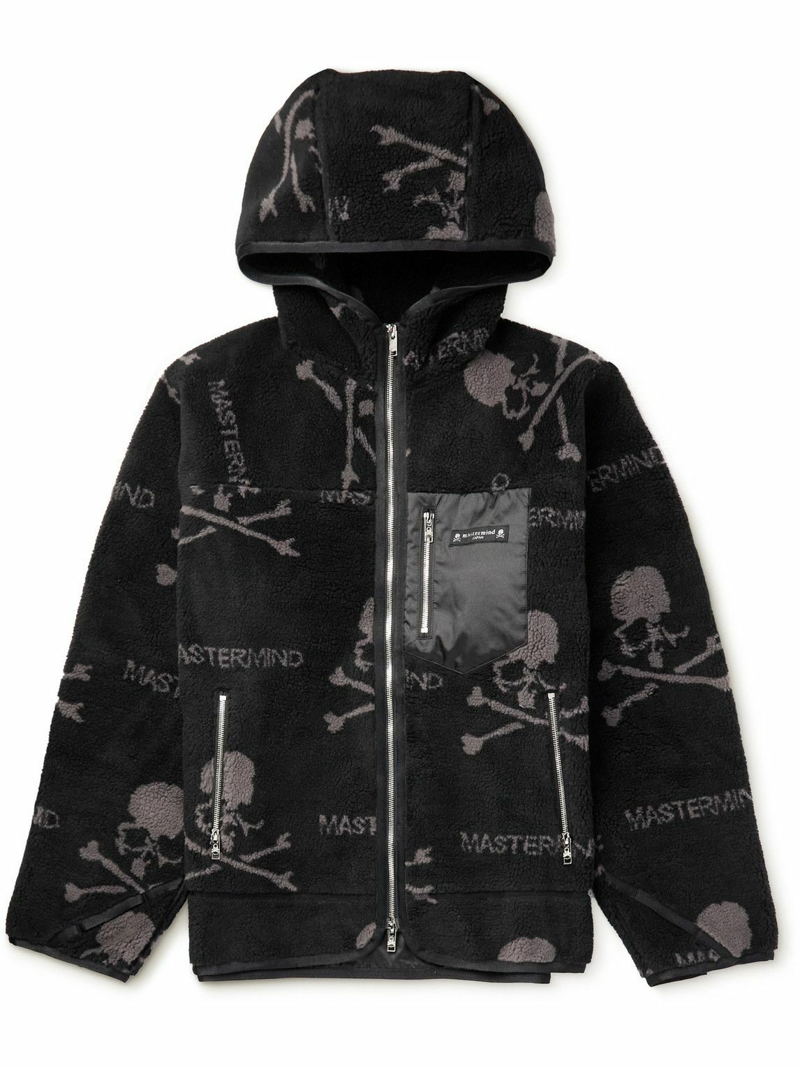 Mastermind World - Twill-Trimmed Fleece-Jacquard Hooded Jacket - Black ...