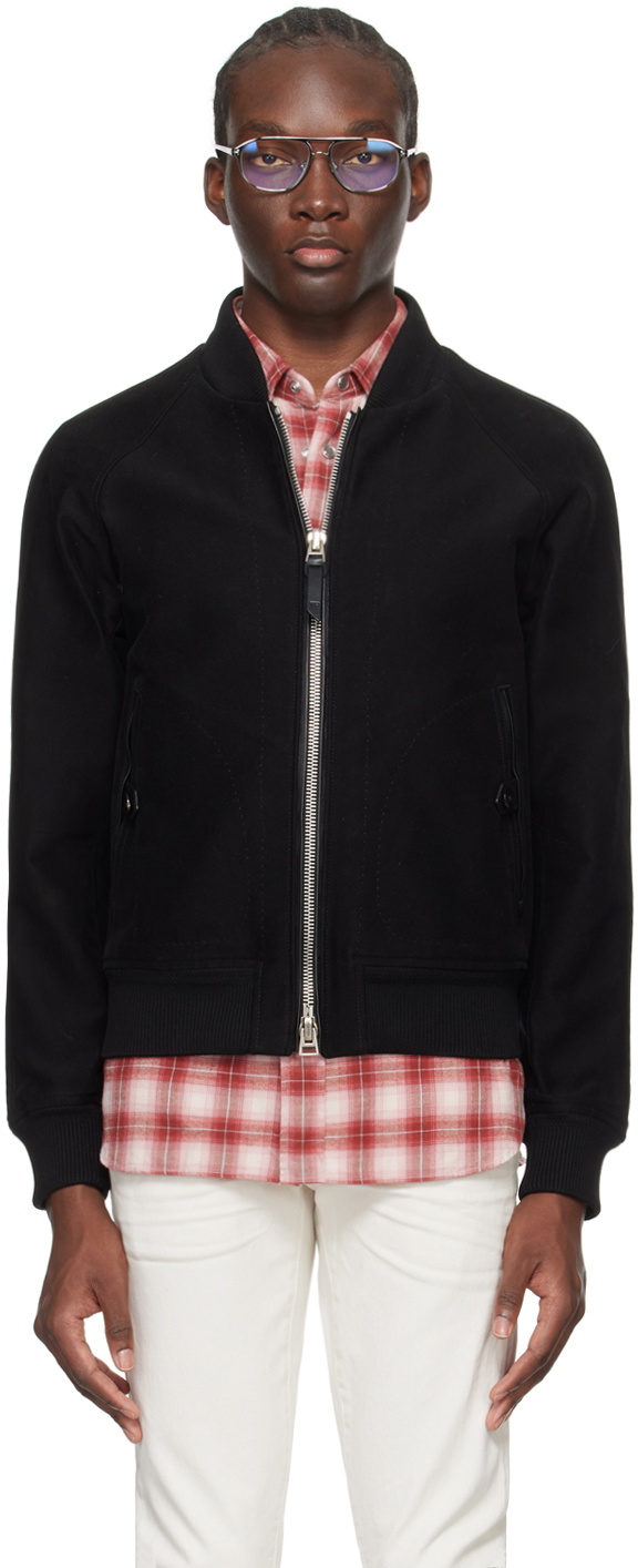 TOM FORD Black Stand Collar Bomber Jacket TOM FORD