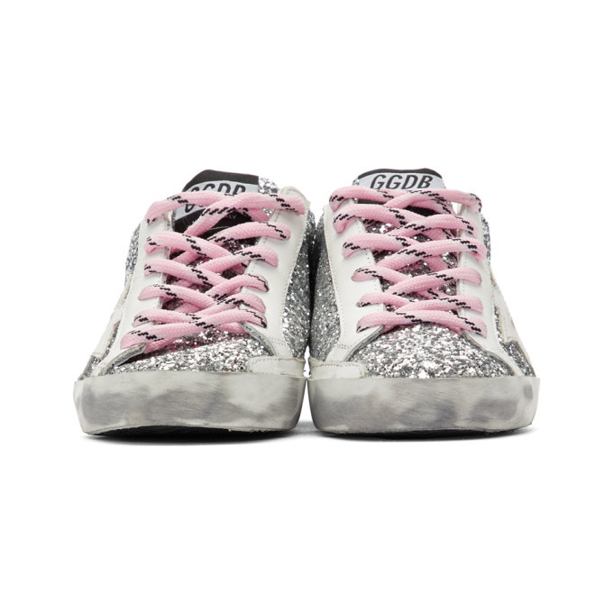 Golden Goose Silver and White Glitter Superstar Sneakers Golden Goose ...