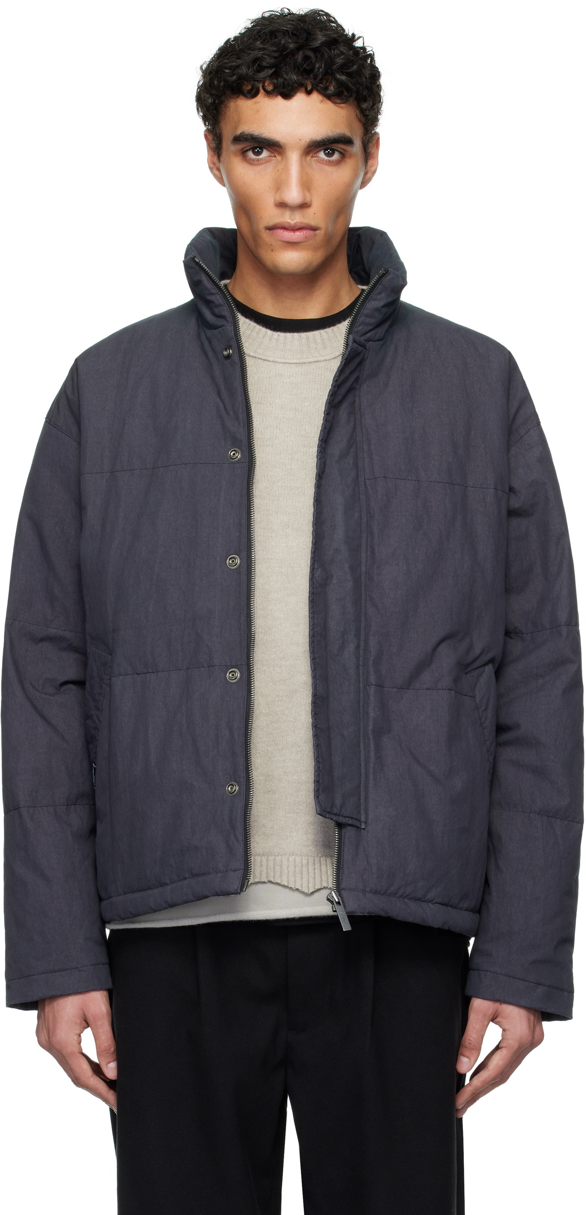 Izzue Gray Indigo-Dyed Down Jacket Izzue