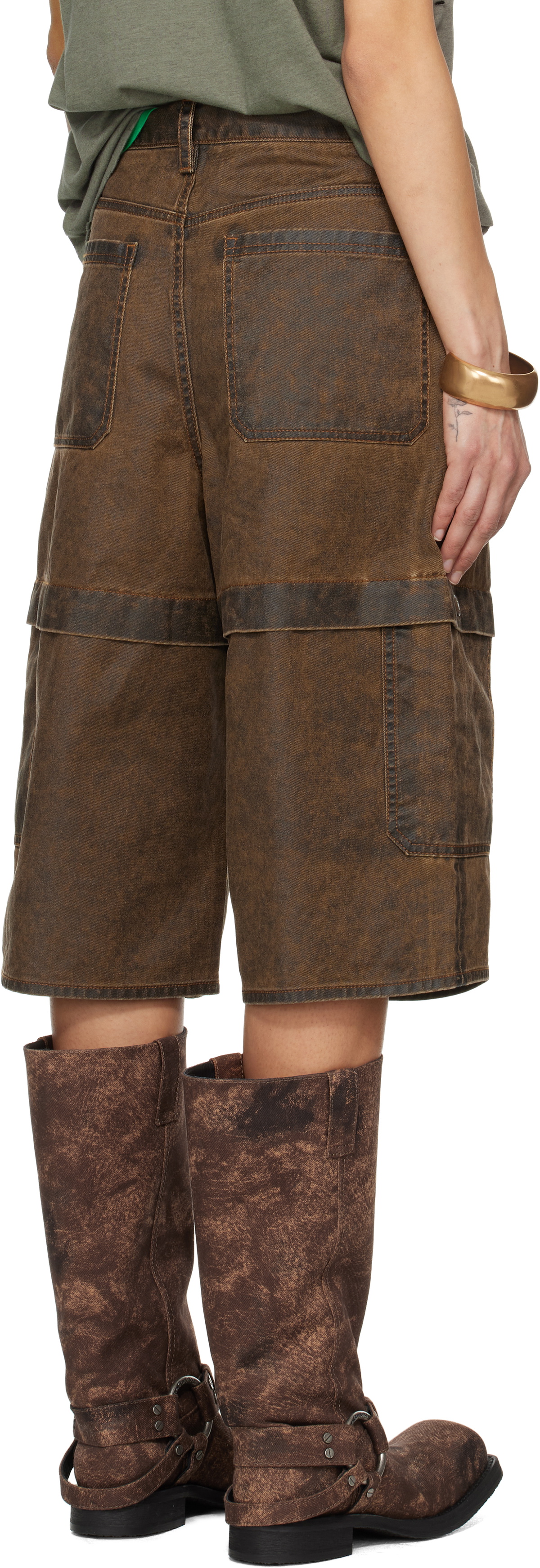 Acne Studios Brown Coated Cotton Shorts Acne Studios