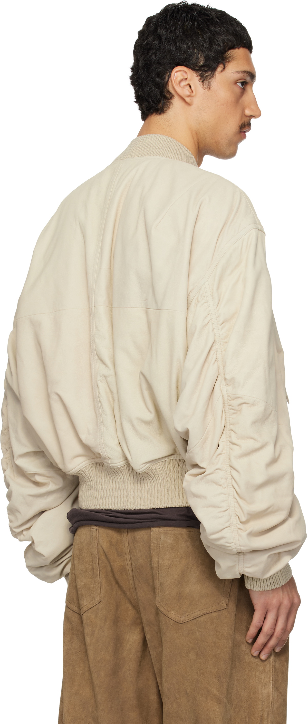 Rick Owens Beige & Gray Temple Reversible Secchia Flight Jacket Rick Owens