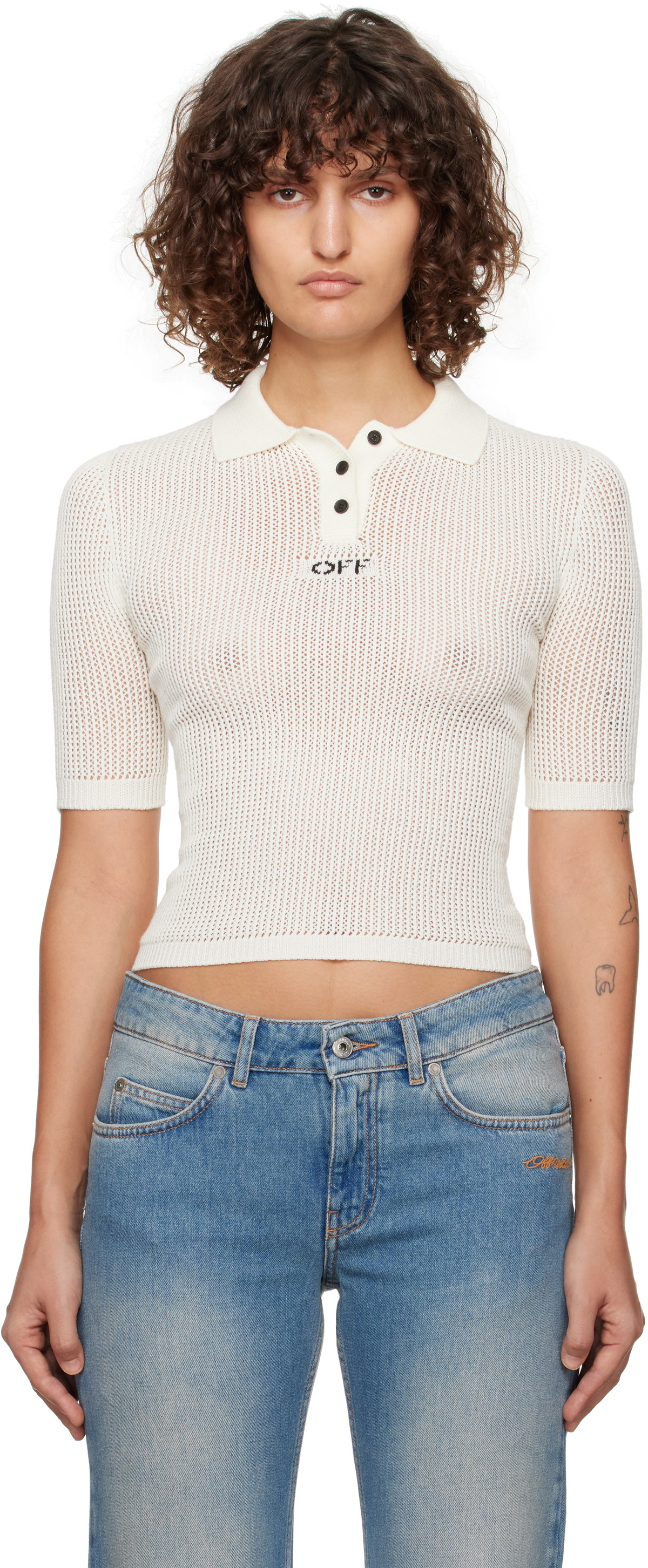 Off-White Off-White 'Off' Net Polo Off-White