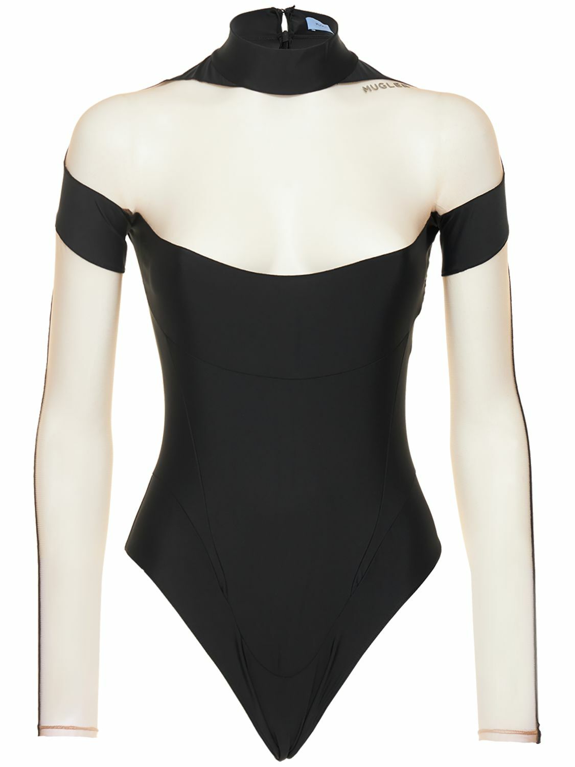 MUGLER Sheer Tulle & Jersey Bodysuit Mugler