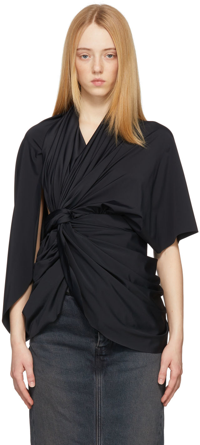 Balenciaga Black Drape Top Blouse Balenciaga