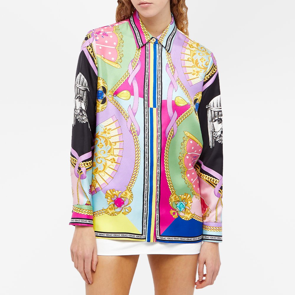 Versace Women's Fan Print Silk Shirt in Multi Versace