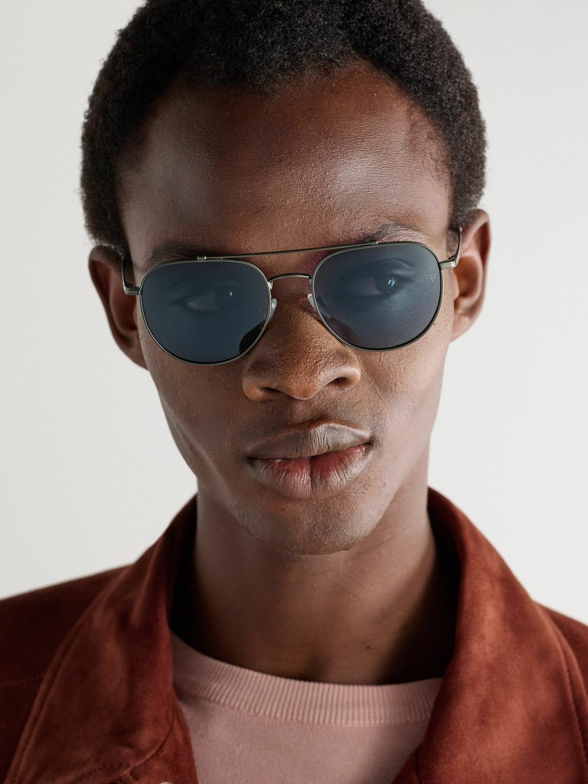 Oliver Peoples - Roger Federer R-10 Aviator-Style Brushed Gunmetal-Tone ...
