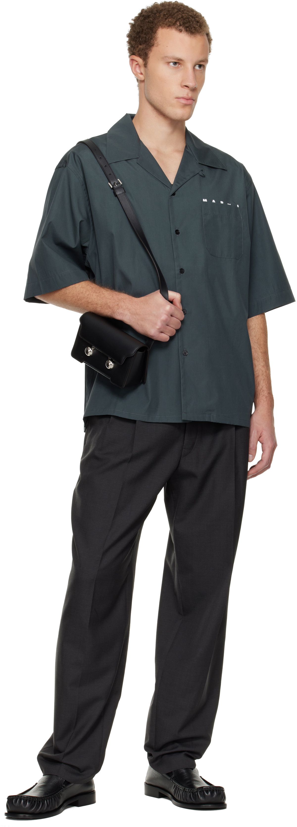 Marni Gray Hidden Logo Organic Poplin Bowling Shirt Marni