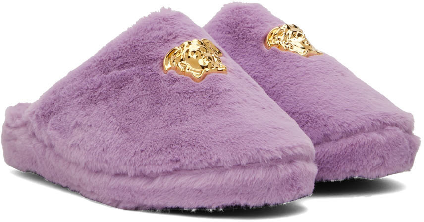 Versace Purple Fuzzy Medusa Slippers Versace