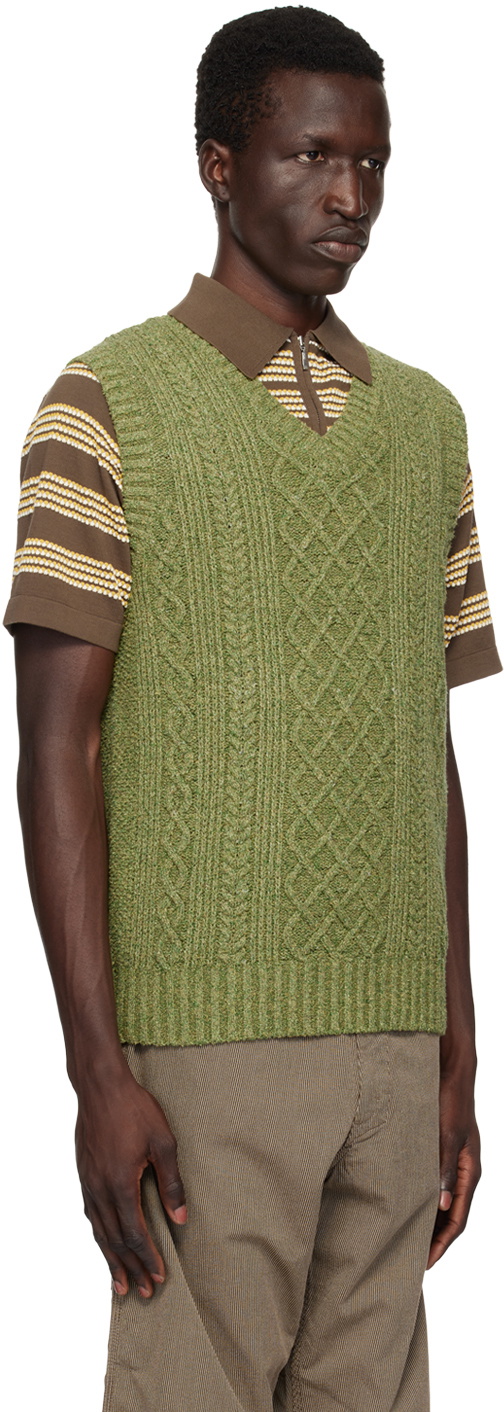 BEAMS PLUS Green Aran Vest Beams Plus