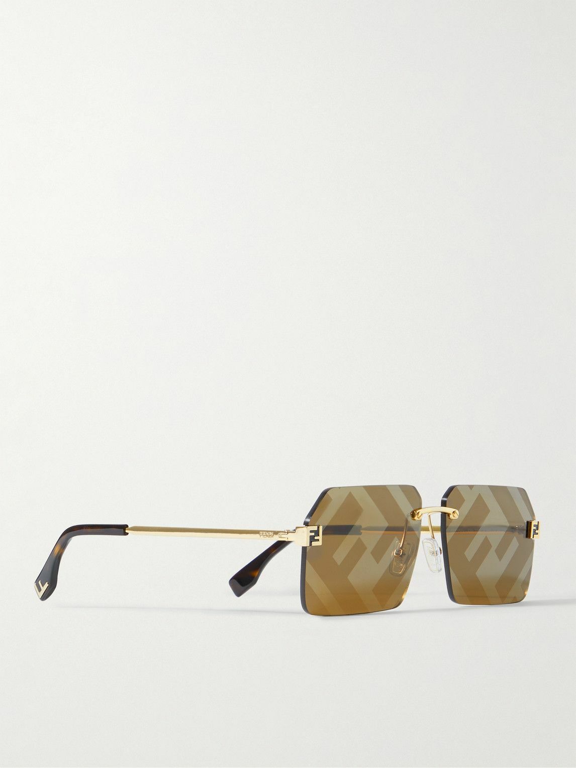 Fendi - Rimless Square-Frame Logo-Print Gold-Tone Sunglasses Fendi