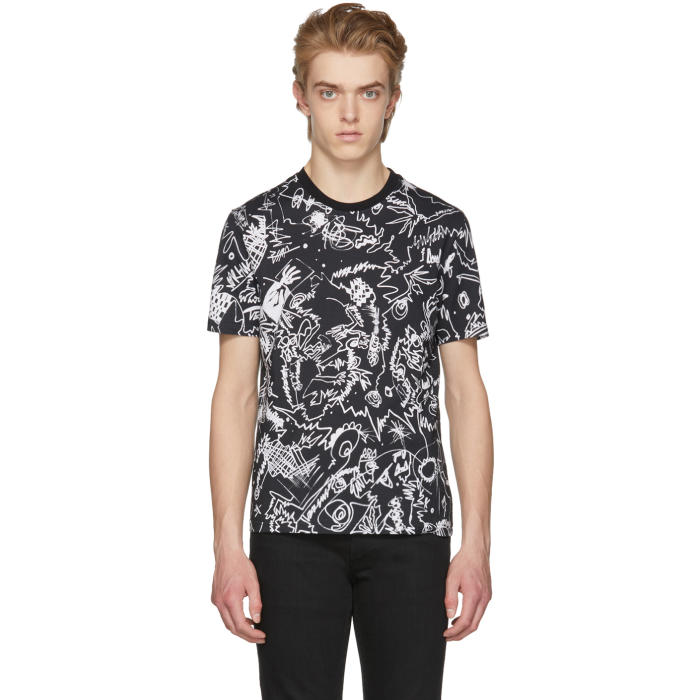 Versus Black Printed Drawing T-Shirt Versus