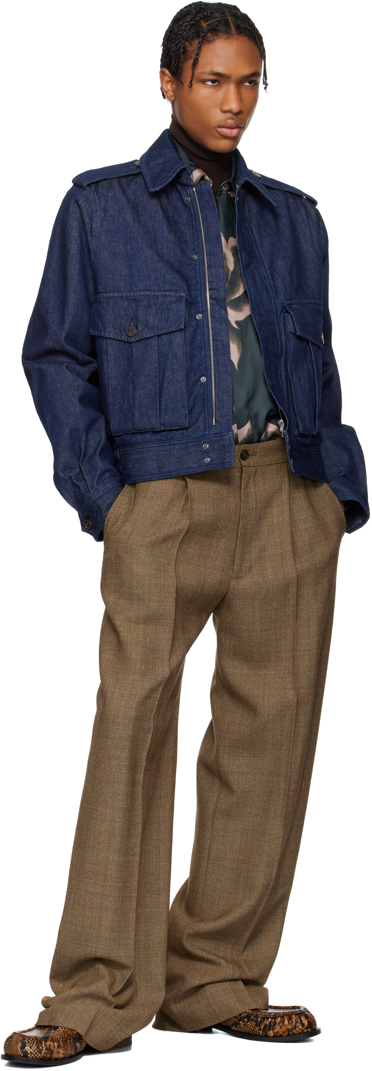 Dries Van Noten Navy Cropped Denim Jacket Dries Van Noten