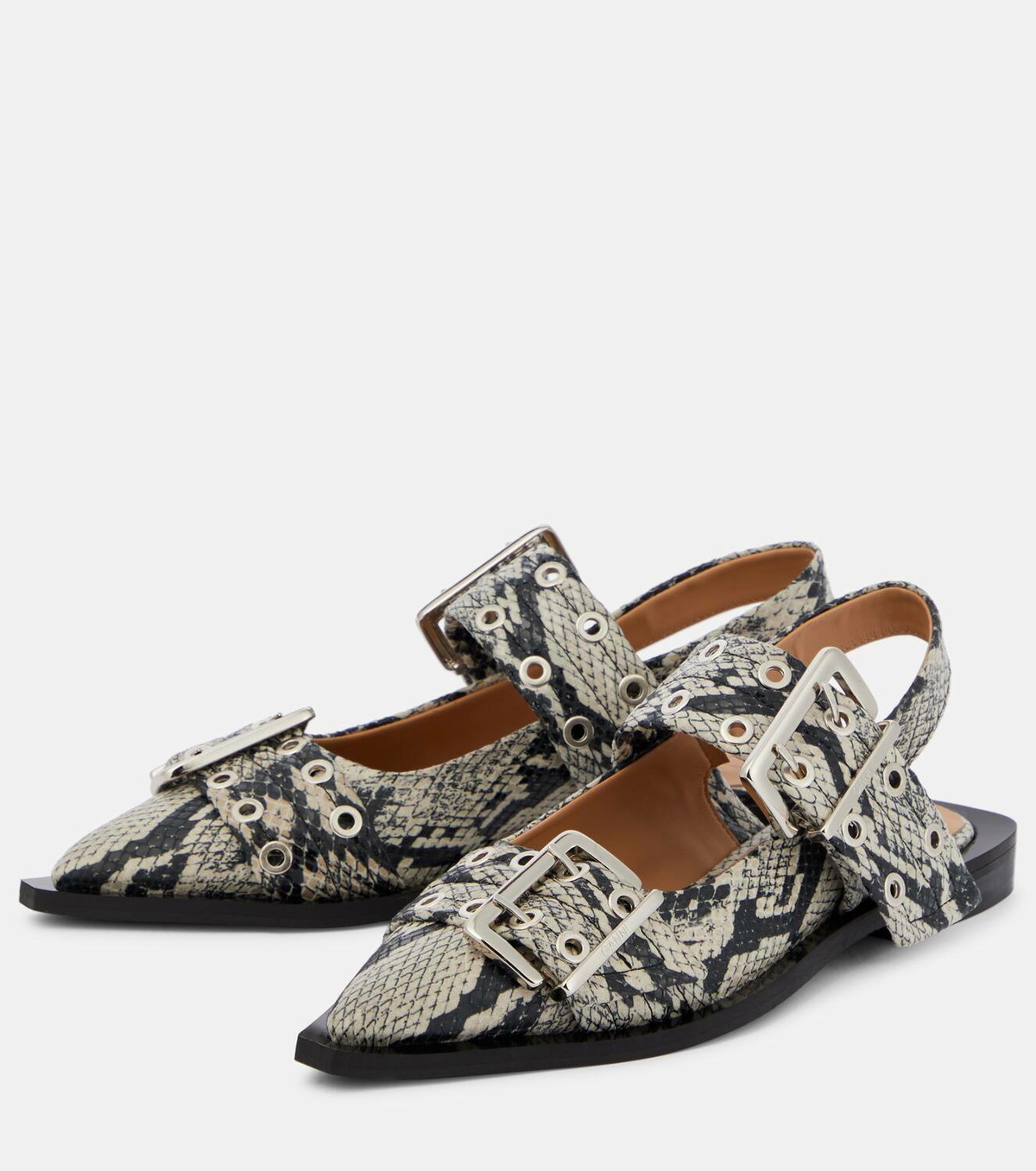 Ganni Printed faux-leather ballet flats GANNI