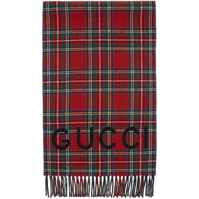 Gucci Red Wool and Cashmere Tartan Scarf Gucci