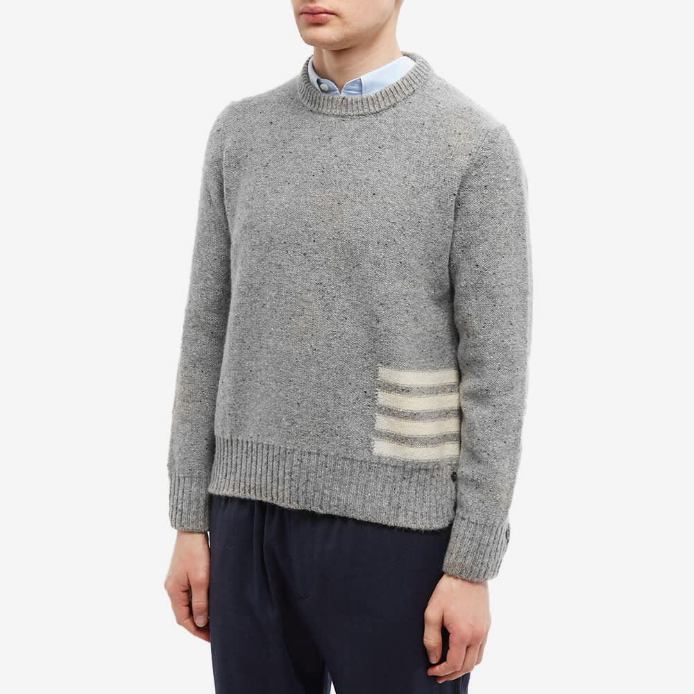 Thom Browne Men's Intarsia Side 4 Bar Crew Knit in Light Grey Thom Browne