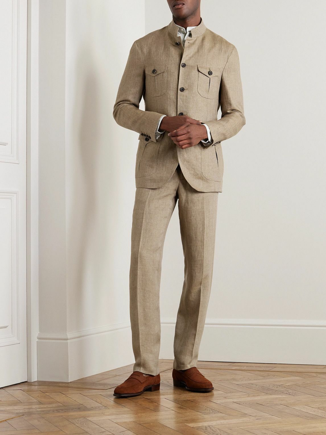 Kingsman - Argylle Slim-Fit Straight-Leg Herringbone Linen Trousers ...