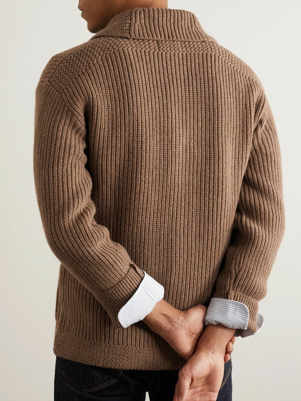Polo Ralph Lauren - Shawl-Collar Ribbed Wool and Cashmere-Blend Cardigan - Brown Polo Ralph Lauren