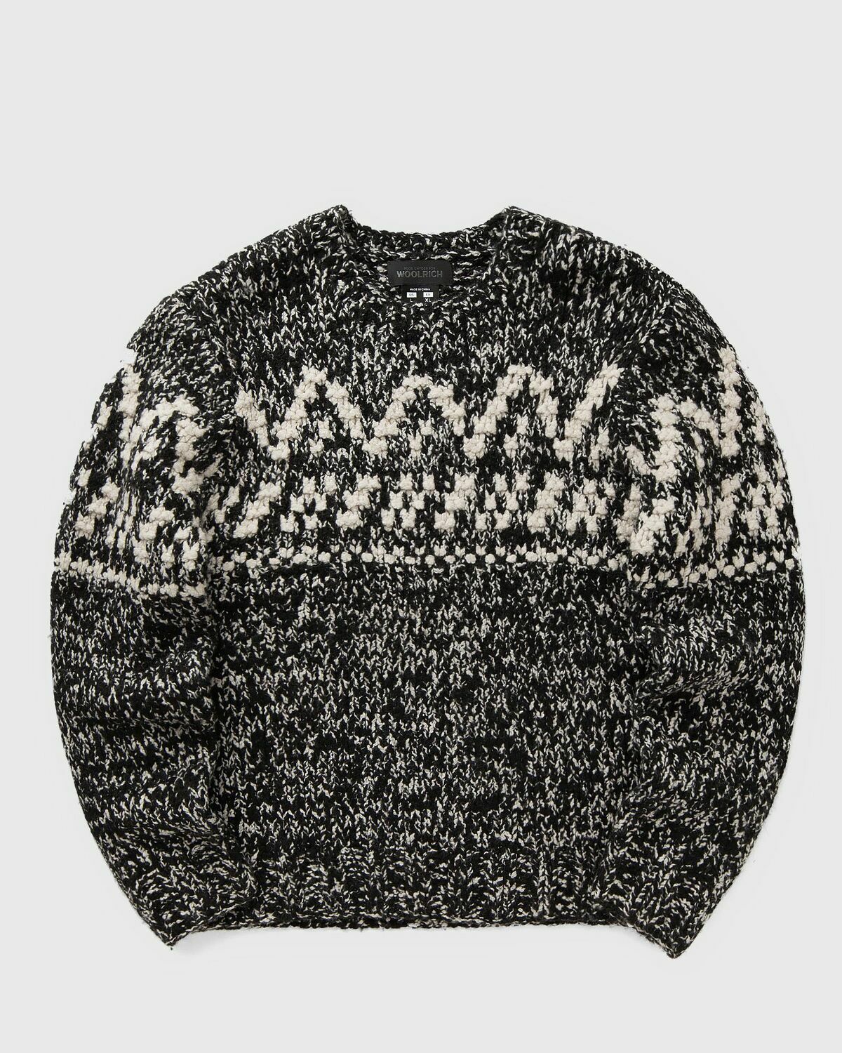 WOOLRICH BLACK LABEL - HAND KNIT MOTIF CREW Black Mens Pullover Woolrich