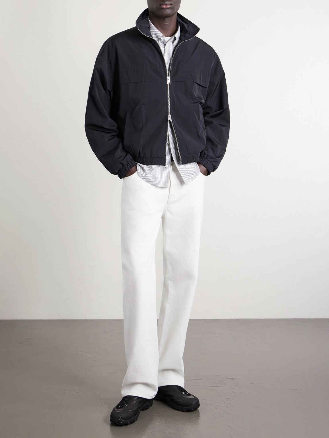 AMI PARIS - Cropped Logo-Embroidered Shell Jacket - Black AMI