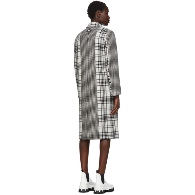 MSGM Black and White Plaid Double-Breasted Coat MSGM