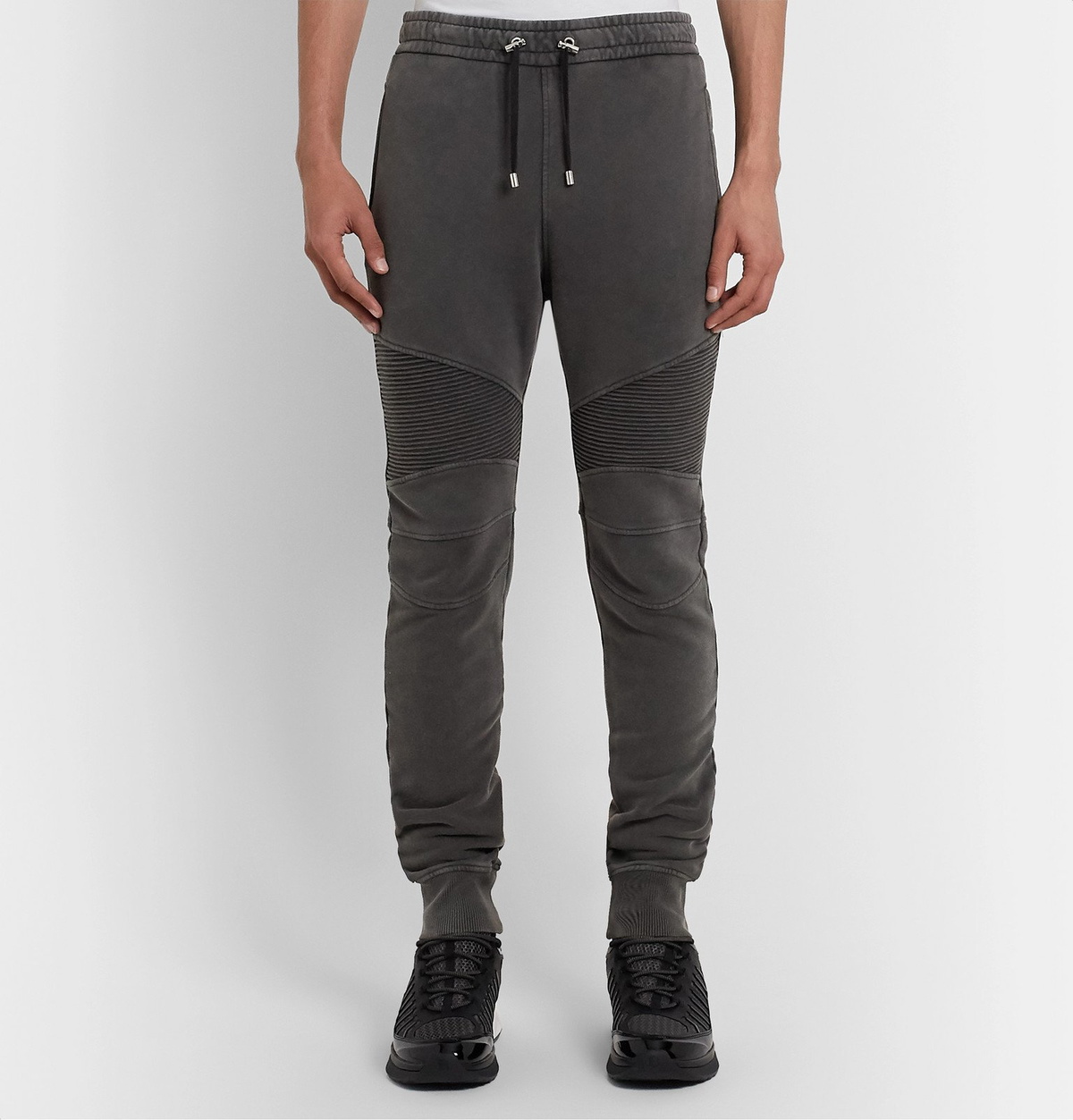 Balmain - Slim-Fit Panelled Loopback Cotton-Blend Jersey Sweatpants ...