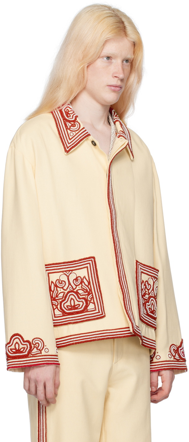 Bode Beige Beaded Flora Jacket Bode